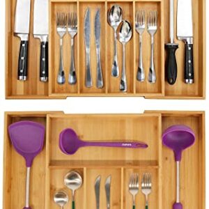 Bamboo Drawer Organizer for Kitchen, Expandable Utensil Tray,Wooden Drawer Divider Organizer