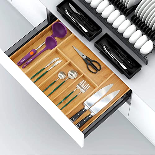 Bamboo Drawer Organizer for Kitchen, Expandable Utensil Tray,Wooden Drawer Divider Organizer