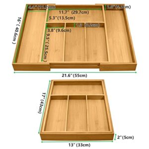 Bamboo Drawer Organizer for Kitchen, Expandable Utensil Tray,Wooden Drawer Divider Organizer