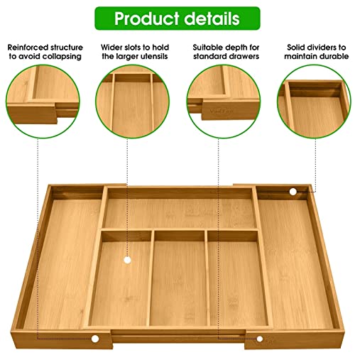 Bamboo Drawer Organizer for Kitchen, Expandable Utensil Tray,Wooden Drawer Divider Organizer