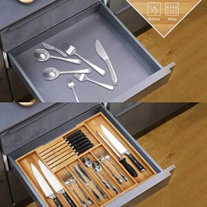 Bamboo Drawer Organizer for Kitchen, Expandable Utensil Tray,Wooden Drawer Divider Organizer