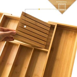 Bamboo Drawer Organizer for Kitchen, Expandable Utensil Tray,Wooden Drawer Divider Organizer