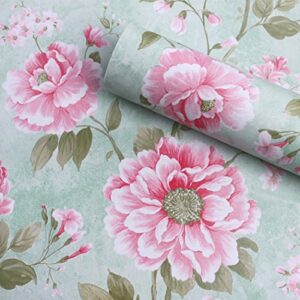 self adhesive vintage flower shelf liner wall paper removable floral wallpaper for cabinets shelves dresser drawer furniture wall sticker arts and crafts decal (17.7×78.7 inches)