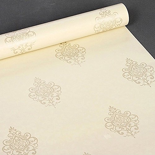 Yifely Light Beige Damask Shelf Liner Easy to Apply Furnitrue Coutertop Decor PVC Paper Self-Adhesive 17.8 Inch by 9.8 Feet