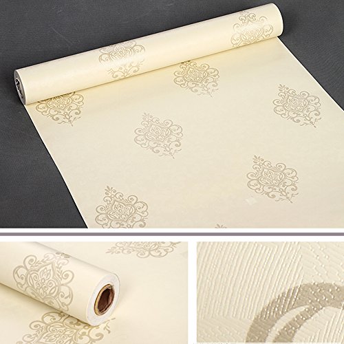 Yifely Light Beige Damask Shelf Liner Easy to Apply Furnitrue Coutertop Decor PVC Paper Self-Adhesive 17.8 Inch by 9.8 Feet