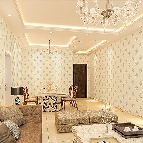 Yifely Light Beige Damask Shelf Liner Easy to Apply Furnitrue Coutertop Decor PVC Paper Self-Adhesive 17.8 Inch by 9.8 Feet