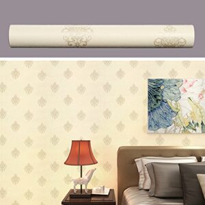 Yifely Light Beige Damask Shelf Liner Easy to Apply Furnitrue Coutertop Decor PVC Paper Self-Adhesive 17.8 Inch by 9.8 Feet