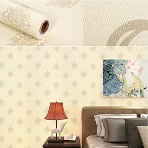 Yifely Light Beige Damask Shelf Liner Easy to Apply Furnitrue Coutertop Decor PVC Paper Self-Adhesive 17.8 Inch by 9.8 Feet