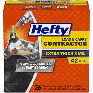 hefty load & carry heavy duty contractor large trash bags, 42 gallon, 26 count