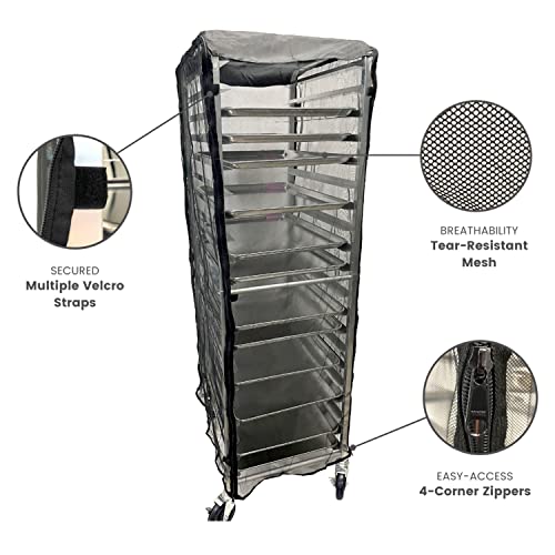 Formosa Covers | Bun Pan Rack Cover Durable Long-Lasting for Proofing Protecting Storage for Food Sheet Pan Service Baked Goods Commercial Grade, 20 Tier, 26"W x 21"D x 63"H (Breathable Mesh, Black)