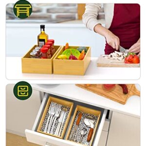 VenDotbi Bamboo Drawer Organizer Storage Box, Multi-Use Stackable Tray Drawer Organizer for Kitchen, Bathroom, Office Desk, Makeup, Jewelry-2Pack