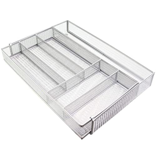 YDYBY Mesh Silverware Tray for Drawer, Expandable Flatware Organizer - Cutlery Holder 6 Compartment Mesh Small Cutlery Tray - Silverware Storage Kitchen Utensil Flatware Tray,Silver