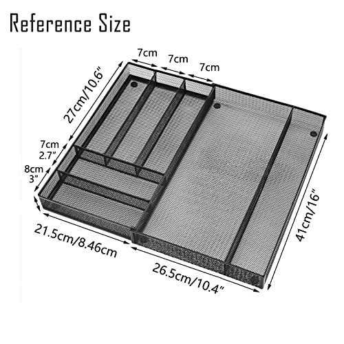 YDYBY Mesh Silverware Tray for Drawer, Expandable Flatware Organizer - Cutlery Holder 6 Compartment Mesh Small Cutlery Tray - Silverware Storage Kitchen Utensil Flatware Tray,Silver