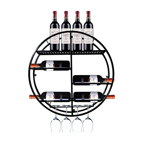 Wall Mounted Wine Rack, Elegant Black Metal Round Wine Glass Holder for Home Bar and Kitchen Décor - Space-Saving Wine Bottle Organizer and Glass Shelf for Parties and Entertaining - 23.6 Inches