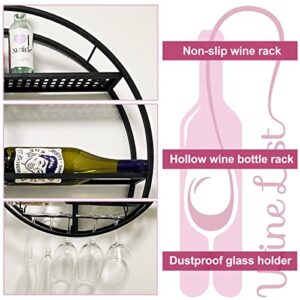 Wall Mounted Wine Rack, Elegant Black Metal Round Wine Glass Holder for Home Bar and Kitchen Décor - Space-Saving Wine Bottle Organizer and Glass Shelf for Parties and Entertaining - 23.6 Inches