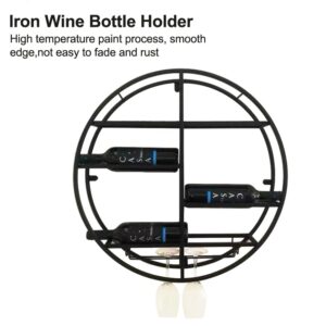 Wall Mounted Wine Rack, Elegant Black Metal Round Wine Glass Holder for Home Bar and Kitchen Décor - Space-Saving Wine Bottle Organizer and Glass Shelf for Parties and Entertaining - 23.6 Inches