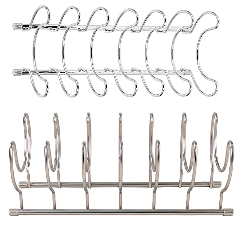 LeleCAT Kitchen Lid Organizer, Pots & Pans Lid Rack Holder Organizer, cast iron pans, Plates, Cutting Boards Bakeware, Cooling Racks, Serving Trays, Chrome,2 Pack