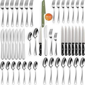 tribal cooking 48 piece silverware set – service for 8 – stainless steel flatware serving set – cutlery set – knives, fork, and spoon – utensil sets – dishwasher safe – stunning polished finish