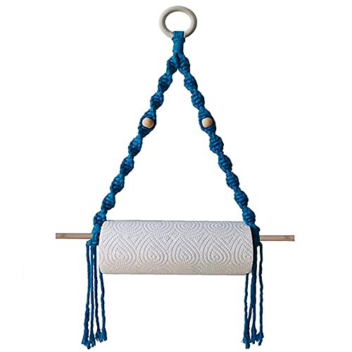 Blue Macrame Paper Towel Holder Wall Mount for Kitchen and Bathroom Decor ,Boho Paper Towel Hanger ,Toilet Paper Towel Hanging