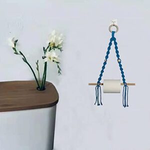 Blue Macrame Paper Towel Holder Wall Mount for Kitchen and Bathroom Decor ,Boho Paper Towel Hanger ,Toilet Paper Towel Hanging