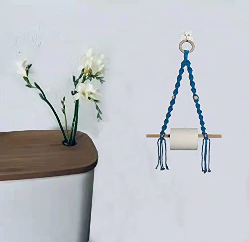 Blue Macrame Paper Towel Holder Wall Mount for Kitchen and Bathroom Decor ,Boho Paper Towel Hanger ,Toilet Paper Towel Hanging