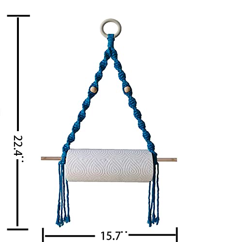 Blue Macrame Paper Towel Holder Wall Mount for Kitchen and Bathroom Decor ,Boho Paper Towel Hanger ,Toilet Paper Towel Hanging