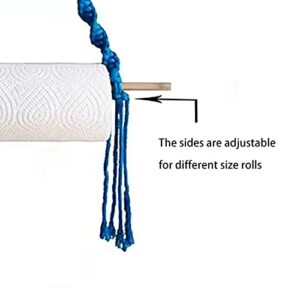 Blue Macrame Paper Towel Holder Wall Mount for Kitchen and Bathroom Decor ,Boho Paper Towel Hanger ,Toilet Paper Towel Hanging