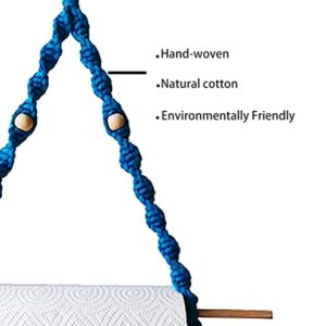 Blue Macrame Paper Towel Holder Wall Mount for Kitchen and Bathroom Decor ,Boho Paper Towel Hanger ,Toilet Paper Towel Hanging