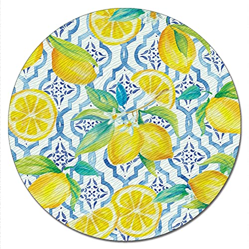 CounterArt Lovely Lemons 4mm Heat Tolerant Tempered Glass Lazy Susan Turntable 13" Diameter Cake Plate Condiment Caddy Pizza Server