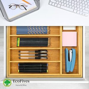 EcoFives Bamboo Silverware Organizer, Expandable Kitchen Drawer Organizer for Cutlery, Wooden Utensil Holder, Multi-Function Drawer Storage, 5-7 Compartments