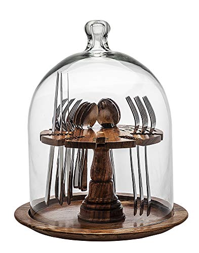 Godinger Wood and Glass Section Cutlery Caddy Organizer