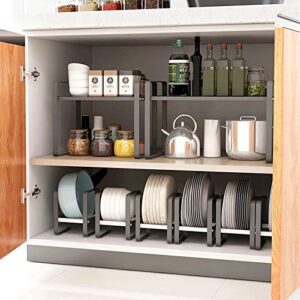 Kitchen Cabinet Storage Shelves Plates Dishes Chopping Board Storage Rack Bowl Cup Holder Multifunction Kitchen Closet Organizer (2PCS L)