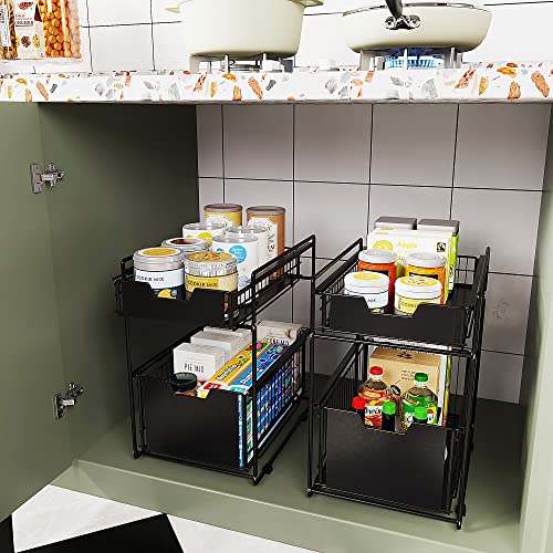 under sink organizers and storage,2-Tier Under Sink Sliding storage Drawer Organizer,Pull Out Cabinets Organizer Shelf ,for Kitchen Bathroom(Black), xsc-d-001