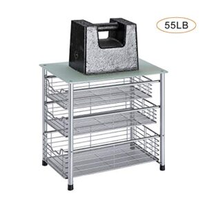 Flagship 3 Tier Sliding Backet Organizer Drawer with Crystal Tempered Glass Mesh Shelves for Spice Rack Countertop Kitchen Under Sink Drawer Bathroom Office (Silver)