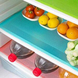 vitchal 9 pcs-17.5”x11.5” refrigerator liners, drawer table mats, washable mats covers pads, organization for top freezer glass shelf wire shelving cupboard cabinet drawers [3 blue+3 green+3 pink]