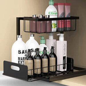 rirpuae under sink organizers and storage, 2 tier pull out cabinet organizer shelf for bathroom kitchen, multi-purpose sliding drawers baskets