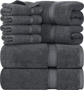 utopia towels 8-piece premium towel set, 2 bath towels, 2 hand towels, and 4 wash cloths, 600 gsm 100% ring spun cotton highly absorbent towels for bathroom, gym, hotel, and spa (grey)