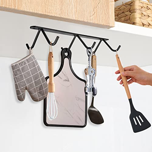 Emhumn 2PCS Mug Racks Under Cabinet, 12 Cups Hooks Mug Holder Coffee Cup Hanger Under Coffee Bar, Black Mug Cups Organizer in Kitchen, Mugs Hanging Racks Under Shelf Counter Drying for Display