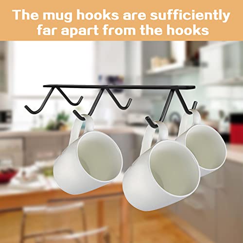 Emhumn 2PCS Mug Racks Under Cabinet, 12 Cups Hooks Mug Holder Coffee Cup Hanger Under Coffee Bar, Black Mug Cups Organizer in Kitchen, Mugs Hanging Racks Under Shelf Counter Drying for Display