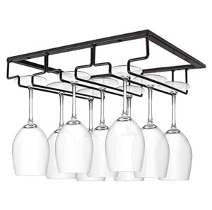 fiamer wine cup holder table decoration storage hanger metal organizer for bar kitchen 3 rows stemware rack under cabinet stainless steel hanger storage shelf black