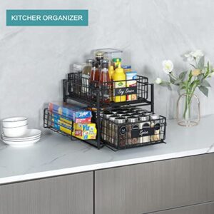 Under Sink Organizers and Storage, Pull Out Under Bathroom Cabinet Organizer with Sponge Holder, Sliding Out Closet Organizer and Storage Basket Drawer for Kitchen Cabinet Bathroom Counter Undersink