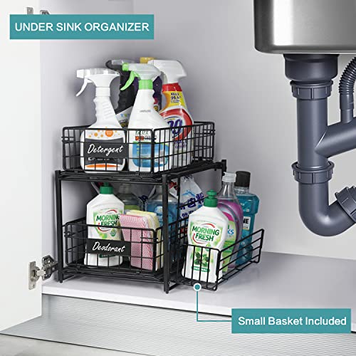 Under Sink Organizers and Storage, Pull Out Under Bathroom Cabinet Organizer with Sponge Holder, Sliding Out Closet Organizer and Storage Basket Drawer for Kitchen Cabinet Bathroom Counter Undersink