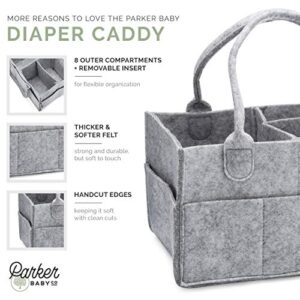 Parker Baby Diaper Caddy - Nursery Storage Bin and Car Organizer for Diapers and Baby Wipes - Grey