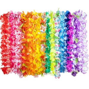 joyin toy 36 counts hawaiian leis bulk, tropical flower lei hawaiian lei beach hawaii luau party favors decoration birthday party supplies(3 dozen)