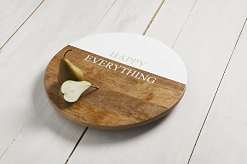 Mud Pie Happy Everything Wooden Lazy Susan, 16 1/2" Dia, Brown/White