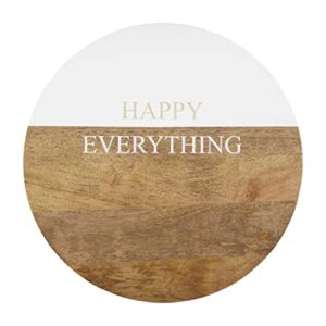 Mud Pie Happy Everything Wooden Lazy Susan, 16 1/2" Dia, Brown/White