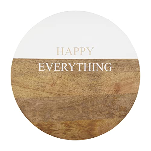 Mud Pie Happy Everything Wooden Lazy Susan, 16 1/2" Dia, Brown/White