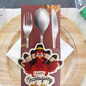 Shenbiadolr 24PCS Turkey Cutlery Utensil Holders – Thanksgiving Day Fall Give Thanks Dinner Party Supplies Decorations