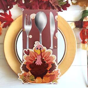 Shenbiadolr 24PCS Turkey Cutlery Utensil Holders – Thanksgiving Day Fall Give Thanks Dinner Party Supplies Decorations