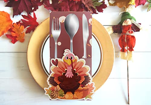 Shenbiadolr 24PCS Turkey Cutlery Utensil Holders – Thanksgiving Day Fall Give Thanks Dinner Party Supplies Decorations